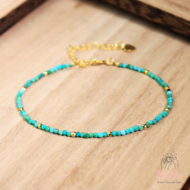 Natural Turquoise Stone Bracelet - Green Crystal Dainty Bracelet - 2mm ...