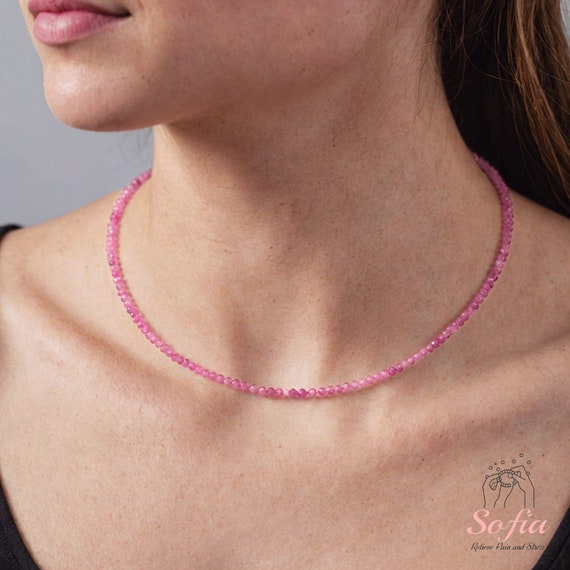 Pink Tourmaline Choker Stone Beaded Necklace Pink Crystal Choker Tourmaline Choker Birthstone Necklace Dainty Jewelry Gift for Her