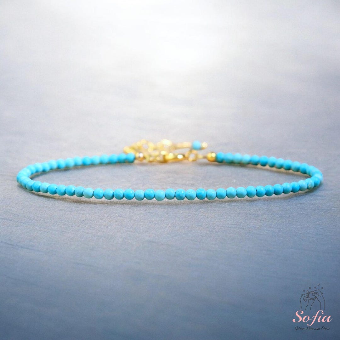 Natural Turquoise Stone Bracelet Blue Turquoise Stone Crystal Dainty ...