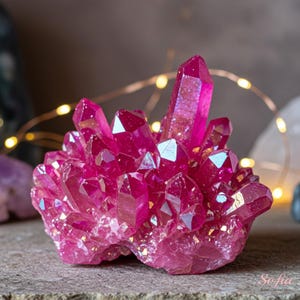 Angel Aura Pink Crystal Cluster - Titanium Pink Quartz Gemstone Mineral ...