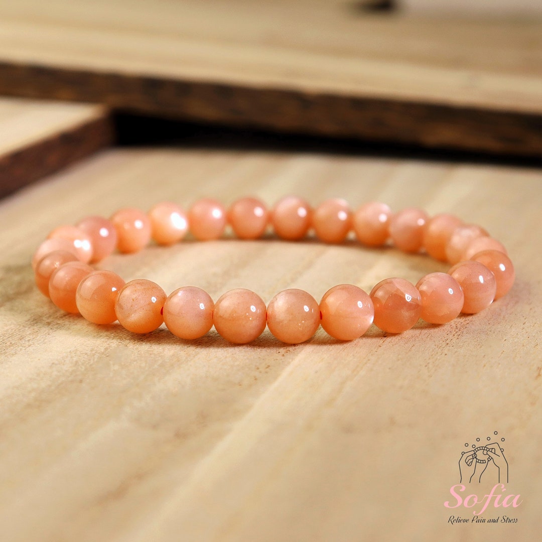 Peach Orange Sunstone Crystal Bracelet Natural Sunstone Gemstone ...