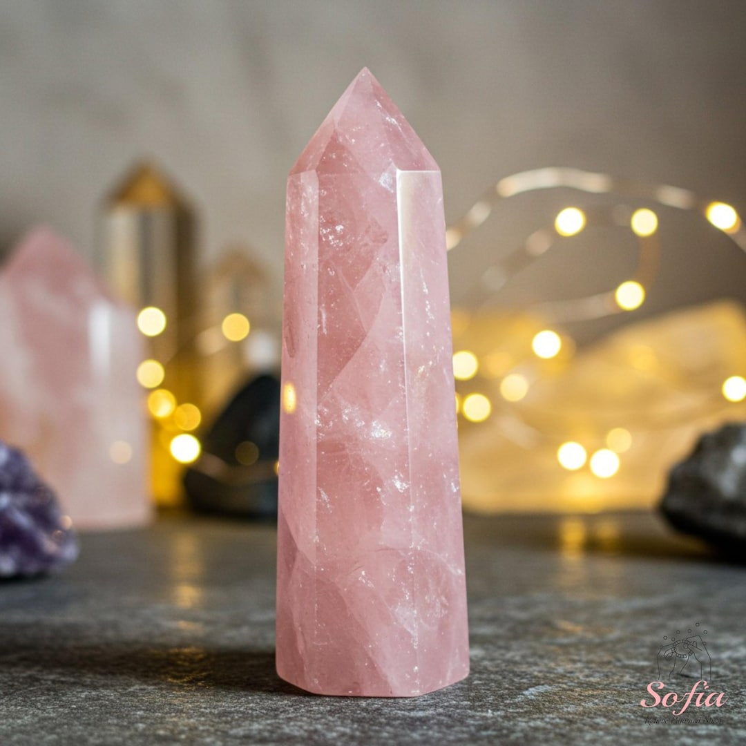 Rose Quartz Stone Tower - Pink Stone Single Point Crystal Tower Wand ...