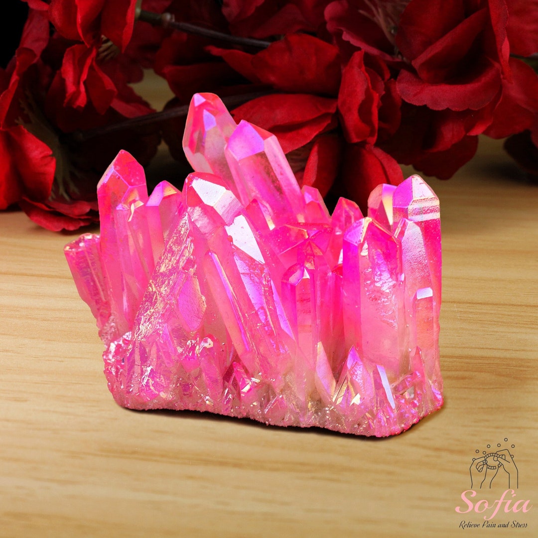 Angel Aura Pink Crystal Cluster - Titanium Pink Quartz Gemstone Mineral ...