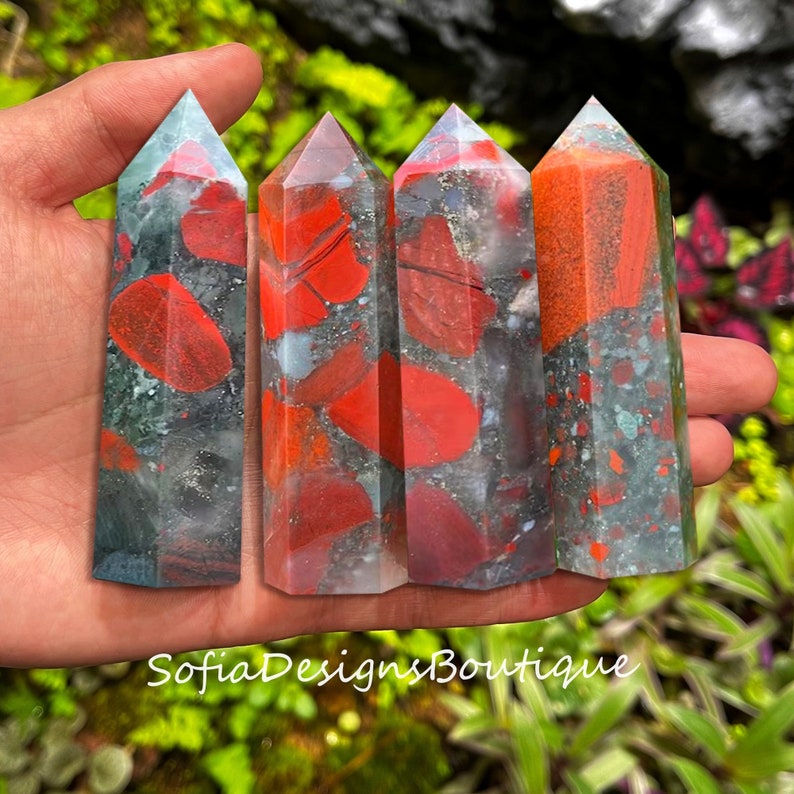 African Bloodstone Tower - Natural Gemstone Single Point Crystal Tower ...