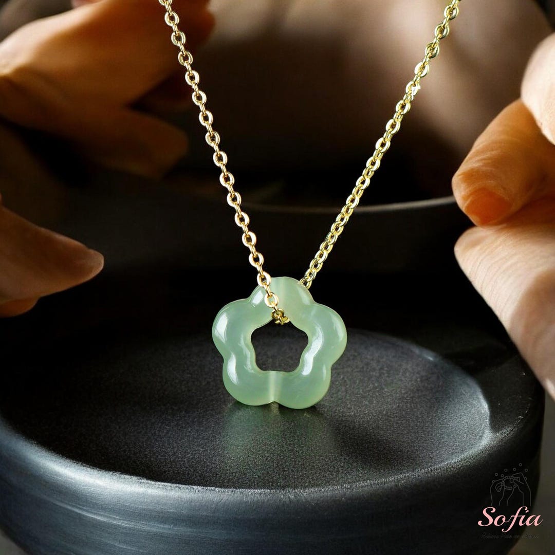 Natural Green Jade Flower Pendant - Minimalist Jade Stone Floral ...