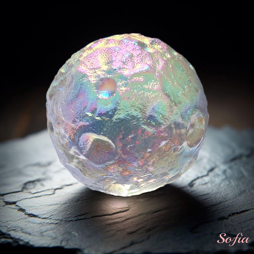 Angel Aura Quartz Moon Sphere, Rainbow Crystal Sphere Ball, Aura Quartz ...