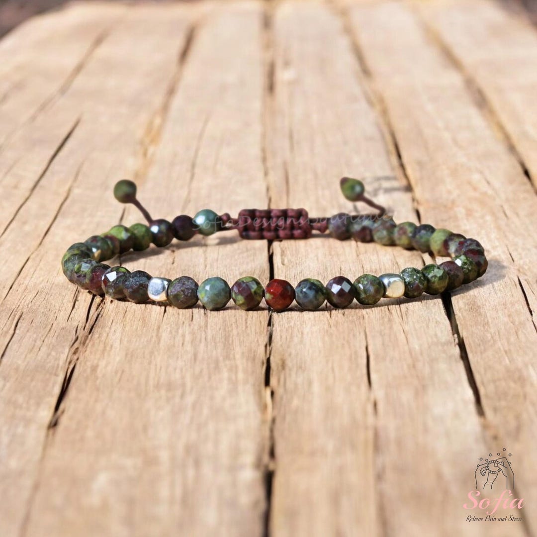 Natural Dragon Bloodstone Bracelet - Green Red Gemstone Dainty Bracelet ...