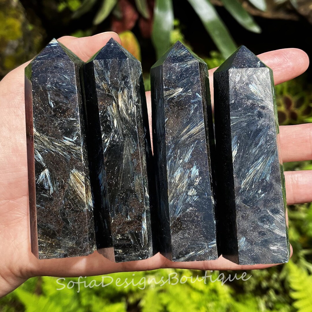 Natural Arfvedsonite Stone Tower Black Single Point Crystal Tower Wand ...