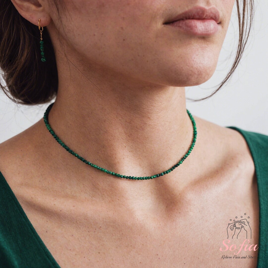 Malachite Choker, Stone Beaded Necklace Green Crystal Choker, Malachite ...