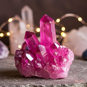 Angel Aura Pink Crystal Cluster - Titanium Pink Quartz Gemstone Mineral ...