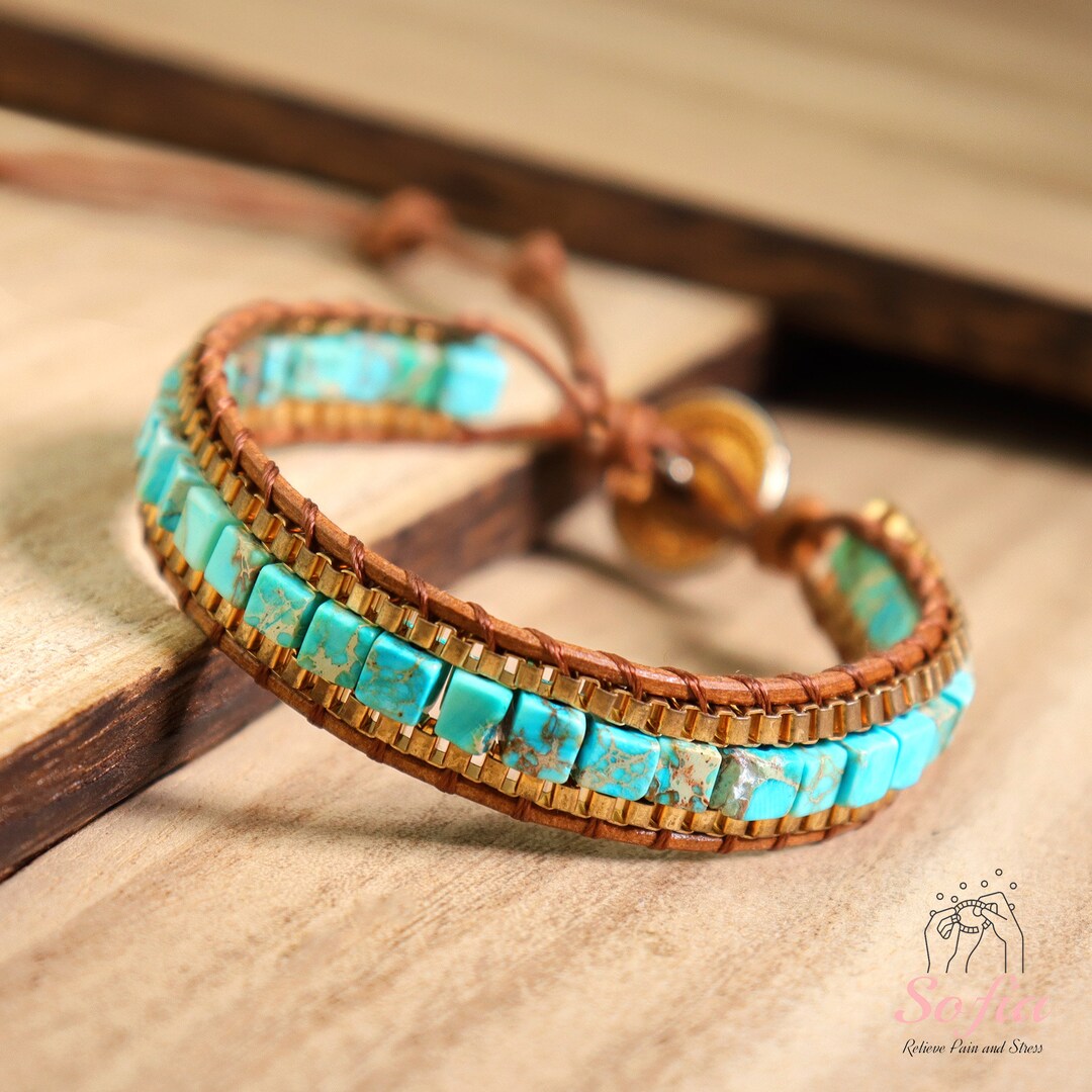 Turquoise Stone Bracelet Natural Boho Cube Gemstone Bracelet Turquoise ...