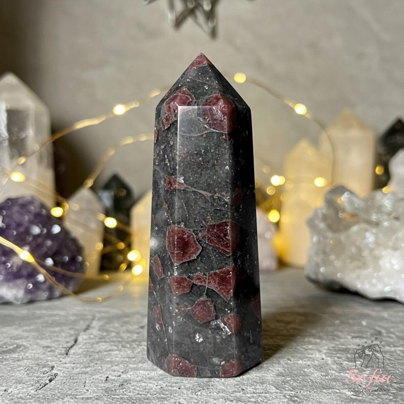 Arfvedsonite With Garnet Stone Tower - Natural Gemstone Crystal Single ...