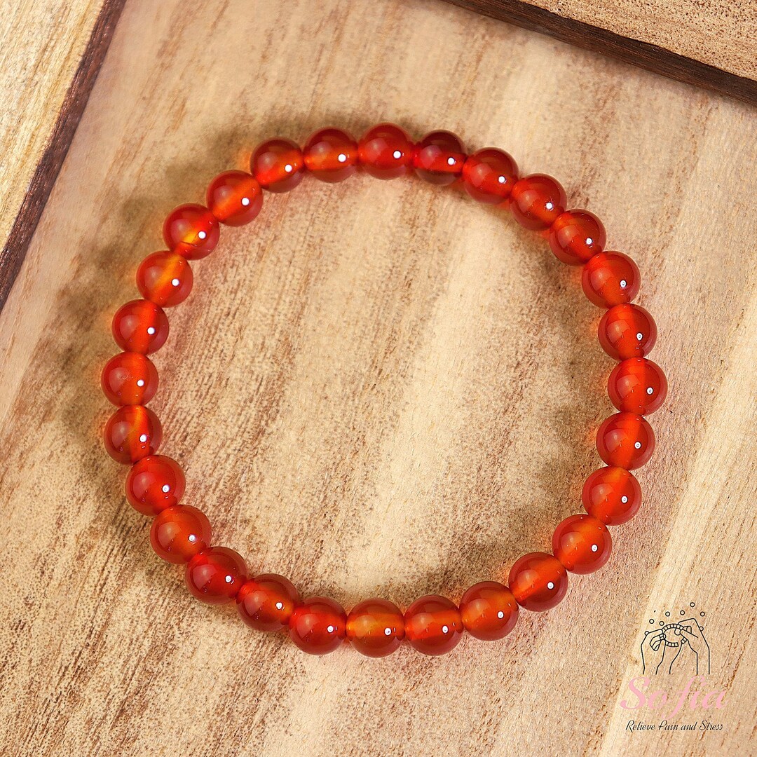 Carnelian Stone Dainty Bracelet - Natural 5mm Red Gemstone Stretch ...