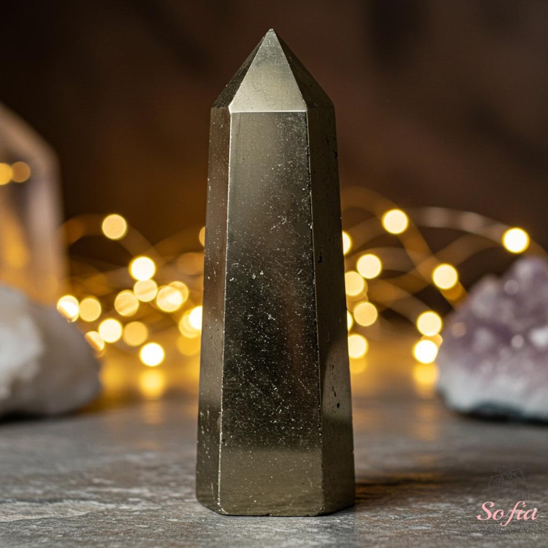 Pyrite Stone Tower - Natural Gray Single Point Crystal Tower Wand ...