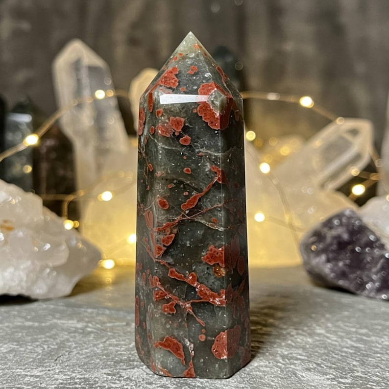 African Bloodstone Tower - Natural Gemstone Single Point Crystal Tower ...