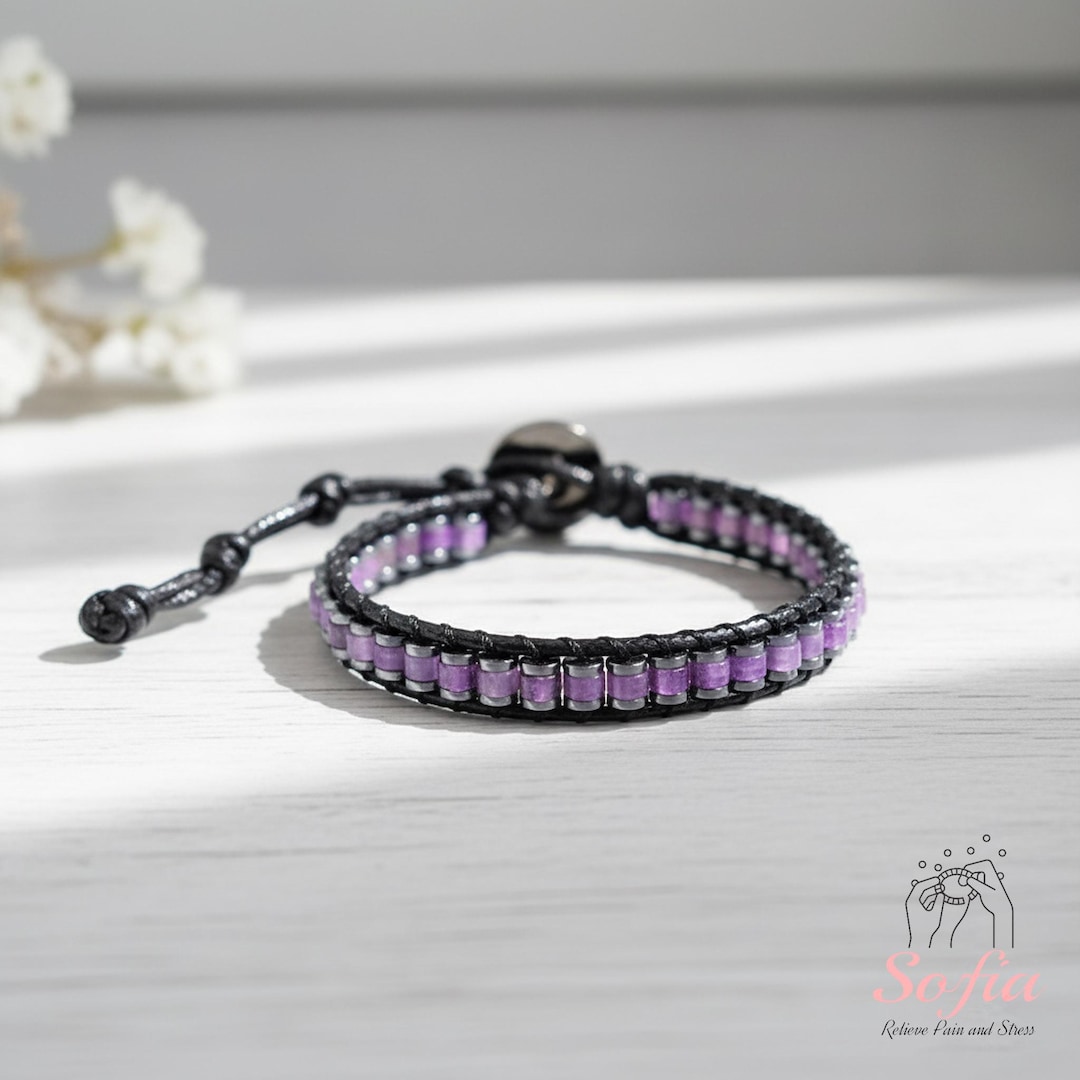 Natural Amethyst Bracelet - Purple Crystal Hematite Ladder Bracelet ...
