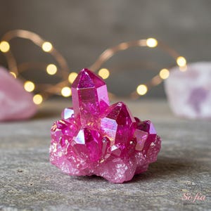 Angel Aura Pink Crystal Cluster - Titanium Pink Quartz Gemstone Mineral ...