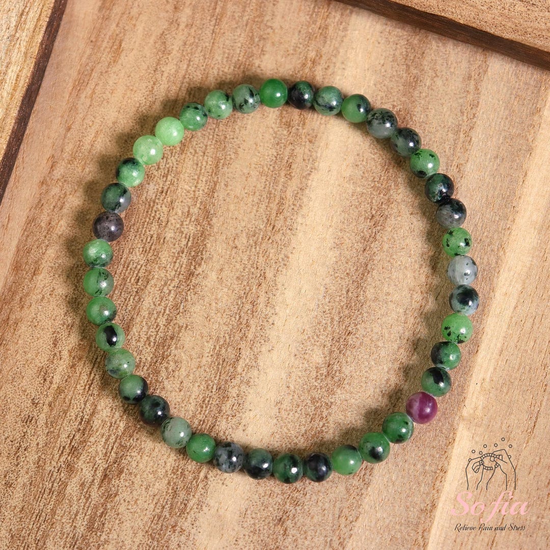 Natural 4mm Ruby Zoisite Bracelet Delicate Crystal Dainty Bracelet Ruby ...