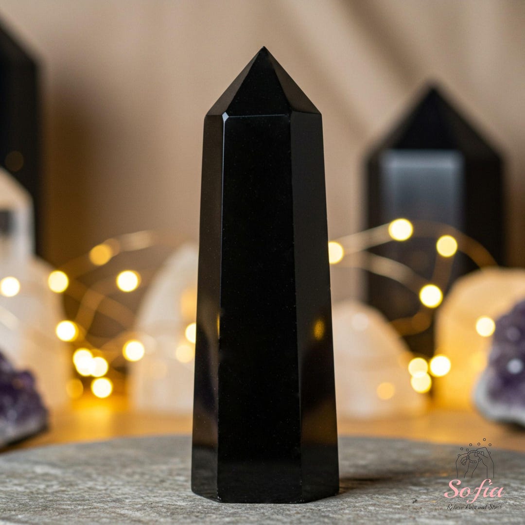 Obsidian Stone Tower - Obsidian Single Point Crystal Tower Wand ...