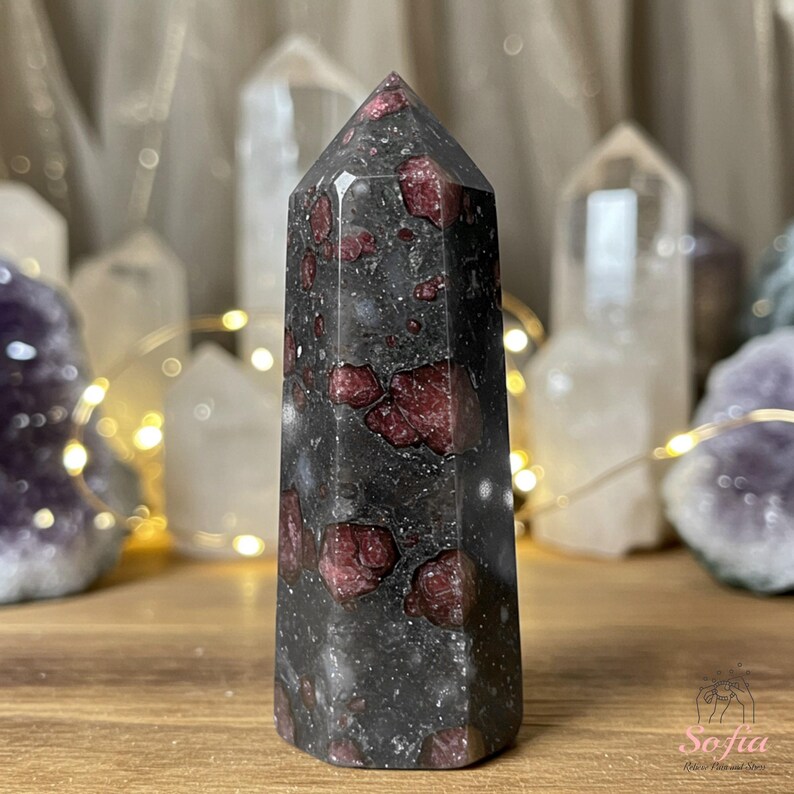 Arfvedsonite With Garnet Stone Tower - Natural Gemstone Crystal Single ...