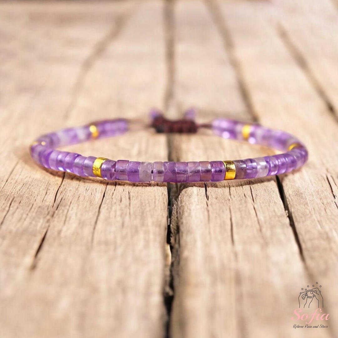 Natural Amethyst Stone Bracelet - Purple Barrel Gemstone Dainty ...