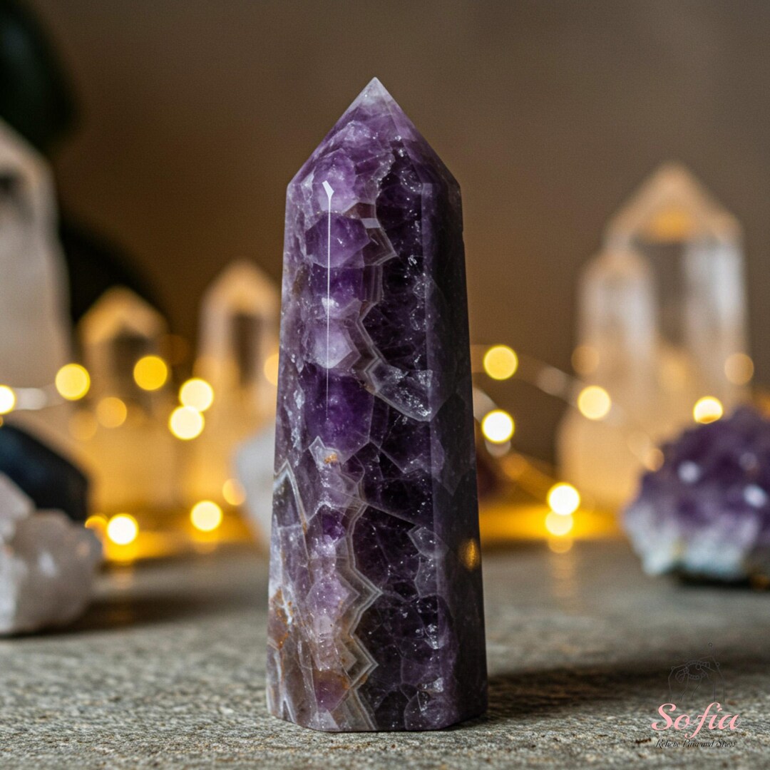 Chevron Amethyst Crystal Tower – Healing Chakra Stone, Mineral Specimen ...