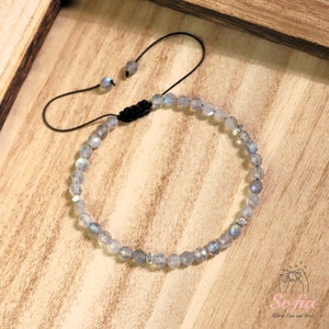 Natural Moonstone Stone Bracelet - Gray Crystal Gemstone Dainty ...