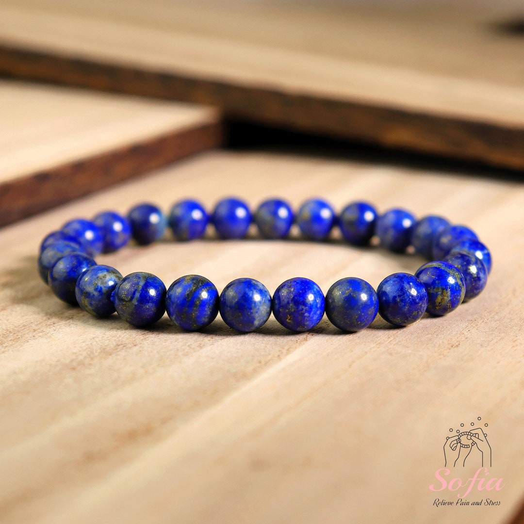 Lapis Lazuli Stone Beaded Bracelet - Natural Blue Gemstone Stretch ...