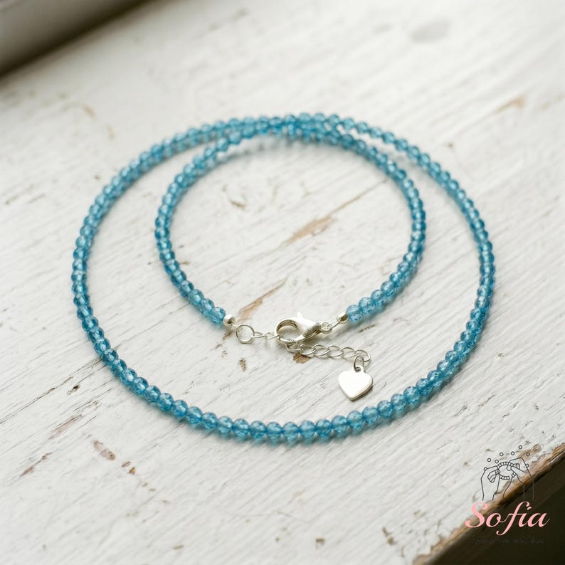 Blue Topaz Choker, Dainty Waterproof Beaded Necklace, Birthstone ...