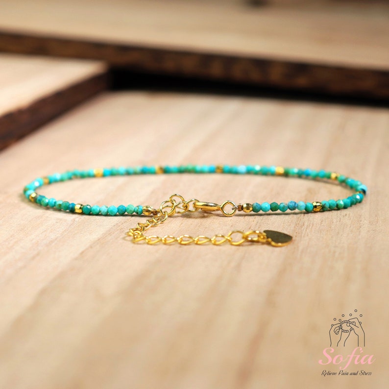 Natural Turquoise Stone Bracelet - Green Crystal Dainty Bracelet - 2mm ...