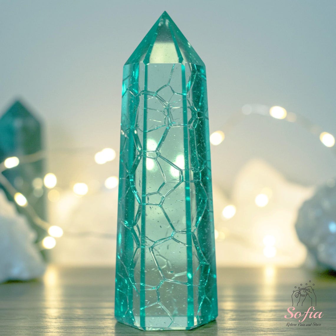 Blue Crackle Glass Gemstone Tower - Blue Stone Crystal Single Point ...