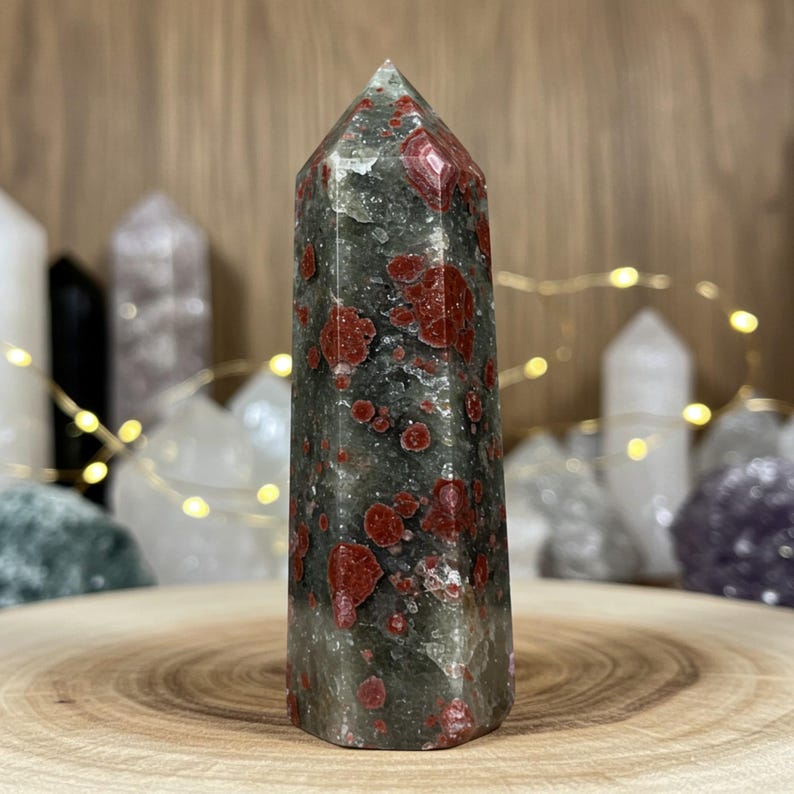 African Bloodstone Tower - Natural Gemstone Single Point Crystal Tower ...