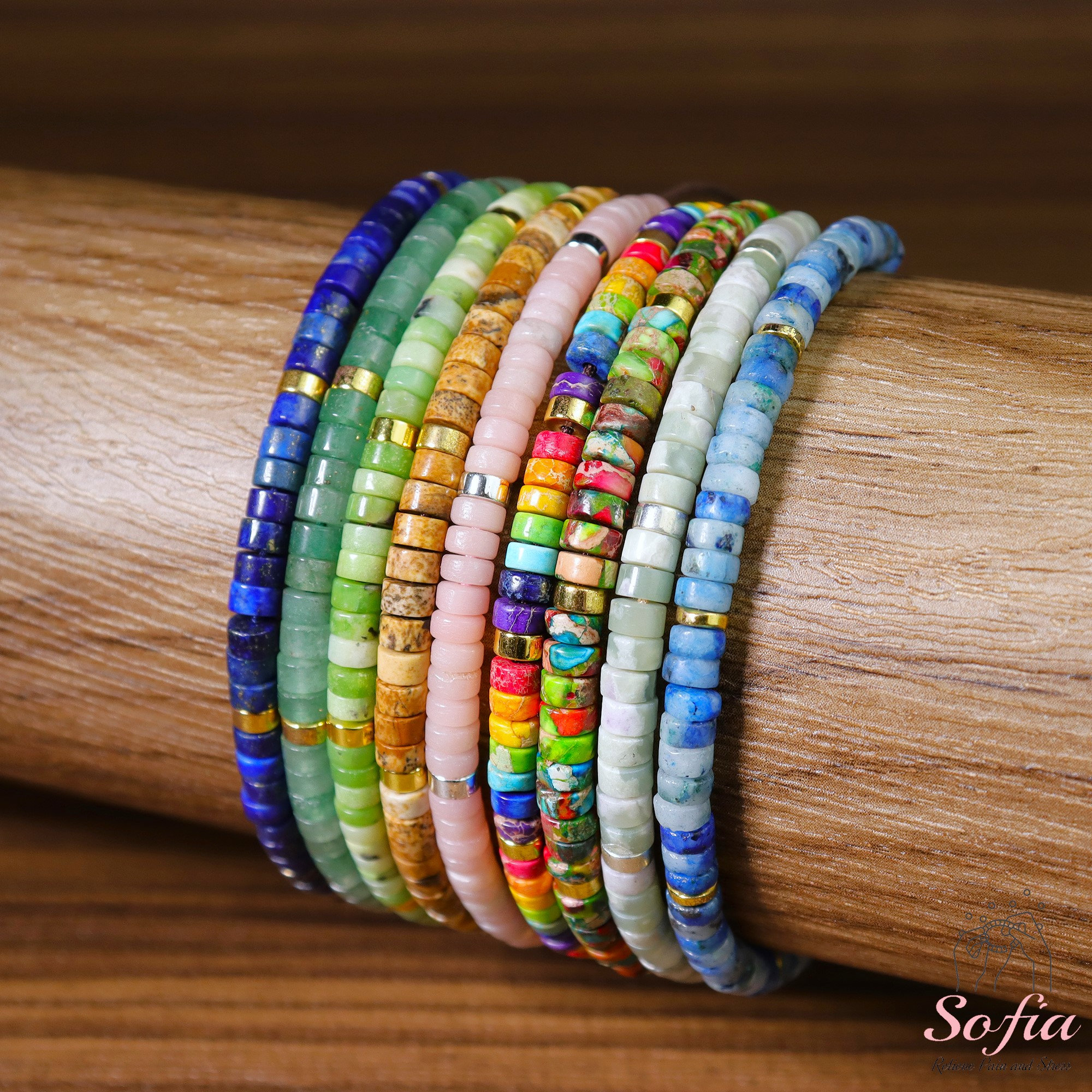 Natural Stone Crystal Barrel Bracelet - Gemstone Beads Beaded Dainty ...