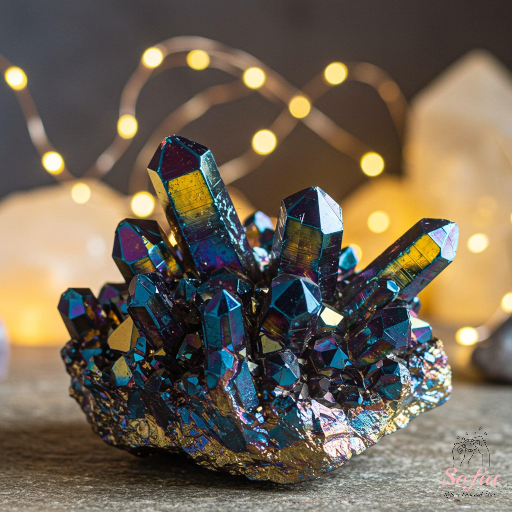 Titanium Angel Aura Crystal Cluster - Rainbow Aura Quartz Mineral ...