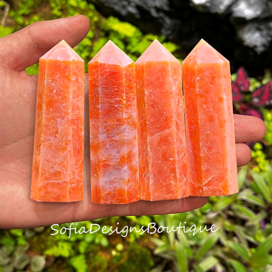 Sunstone Gemstone Tower - Orange Stone Crystal Single Point Crystal Wand - Healing Crystal ...