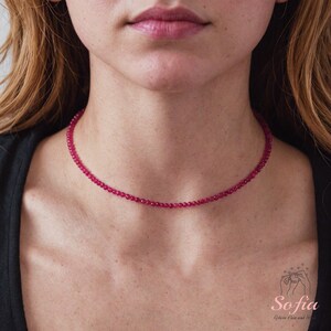 Ruby Choker, Stone Beaded Necklace, Pink Red Crystal Choker, Ruby ...
