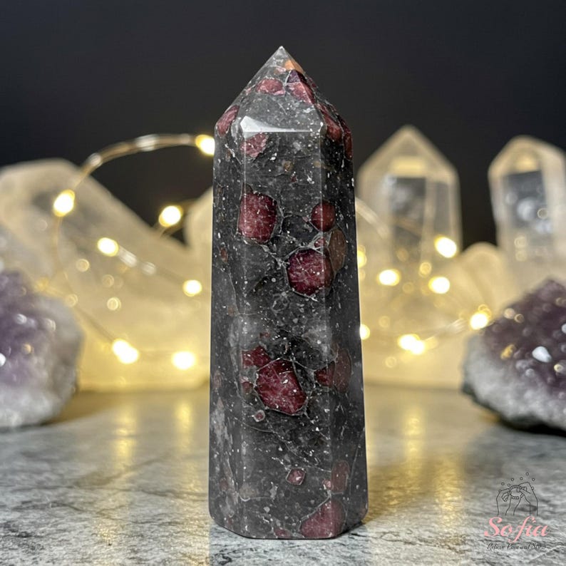 Arfvedsonite With Garnet Stone Tower - Natural Gemstone Crystal Single ...