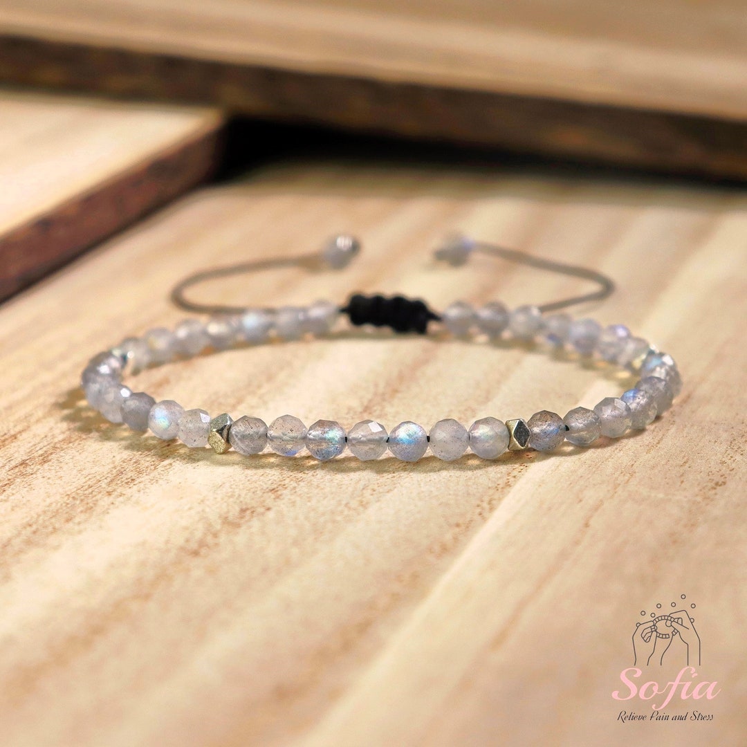 Natural Moonstone Stone Bracelet Gray Crystal Gemstone Dainty Bracelet ...