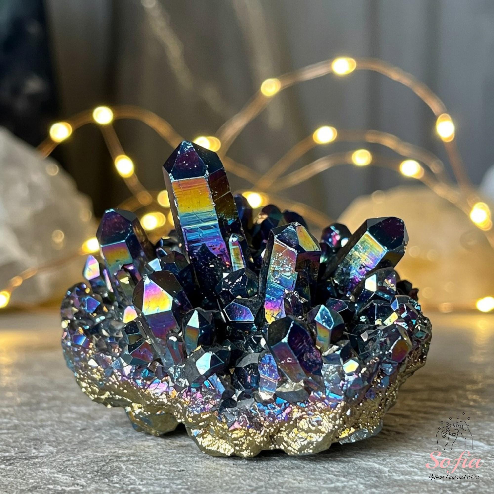 Titanium Angel Aura Crystal Cluster - Rainbow Aura Quartz Mineral ...