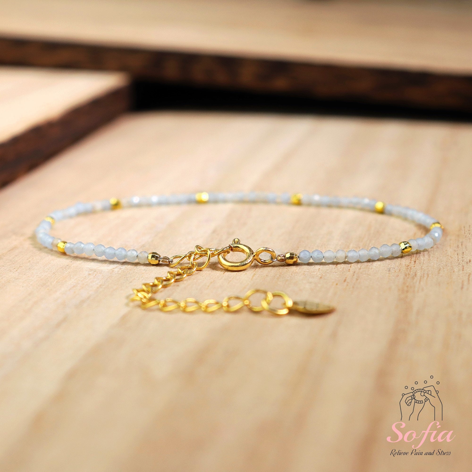 Natural Angelite Stone Bracelet - White Crystal Dainty Bracelet - 2mm ...