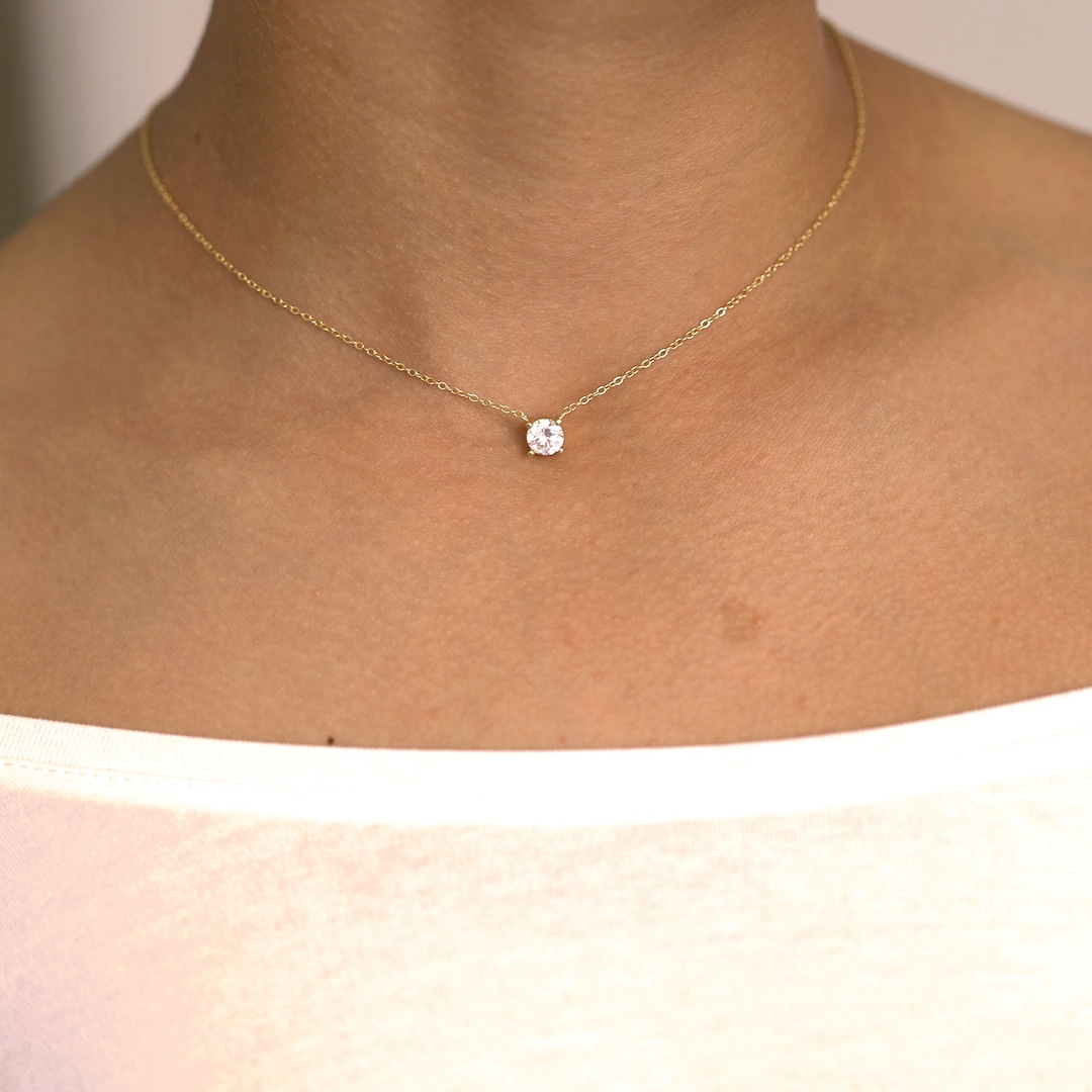 Minimalist Diamond Necklace, Diamond Solitaire Necklace, Minimalist ...