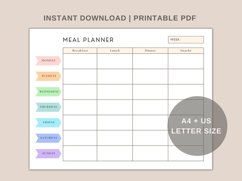 Weekly Meal Planner Printable | A4 + US Letter | Instant Download - Etsy