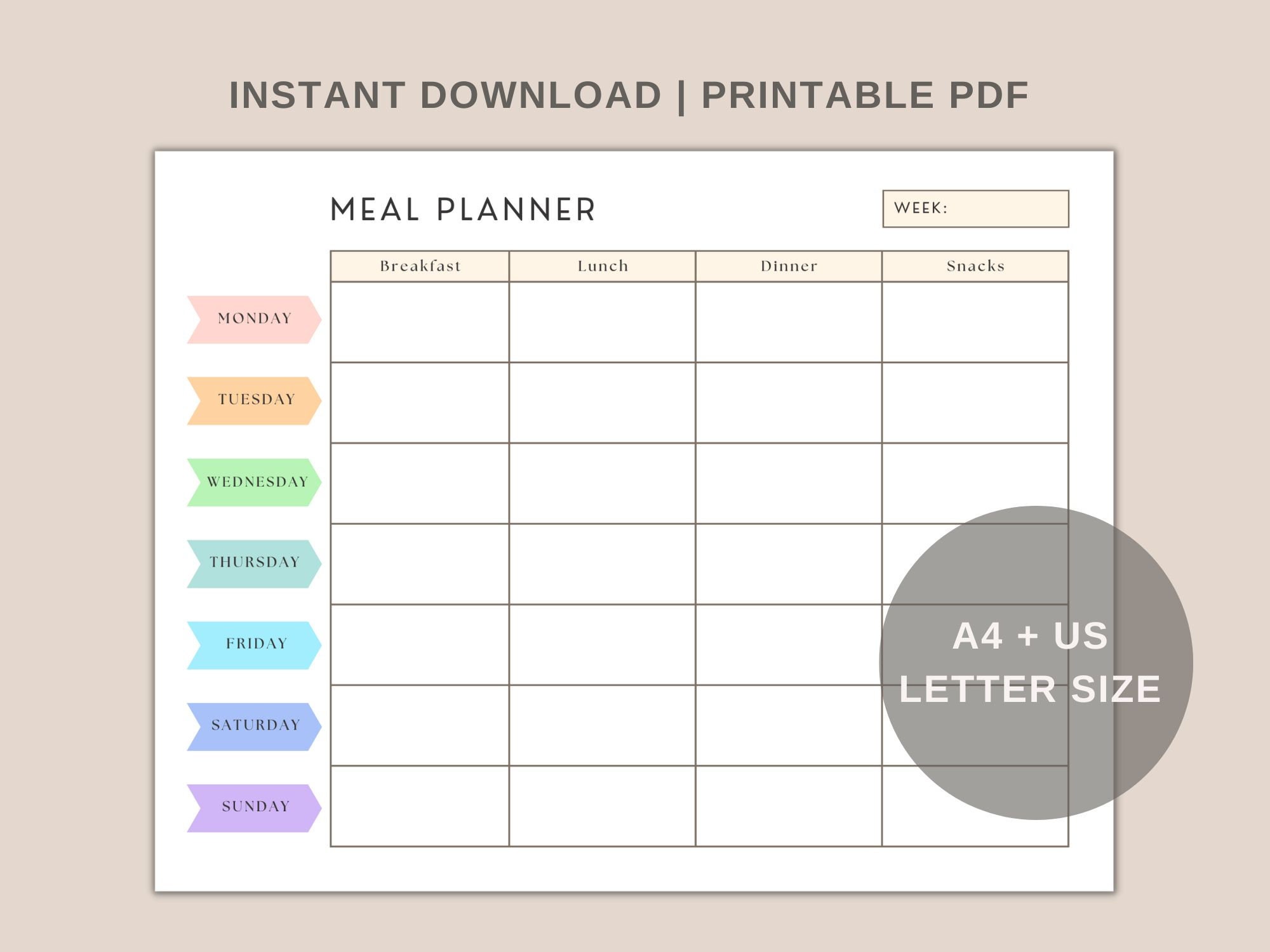 Weekly Meal Planner Printable | A4 + US Letter | Instant Download - Etsy