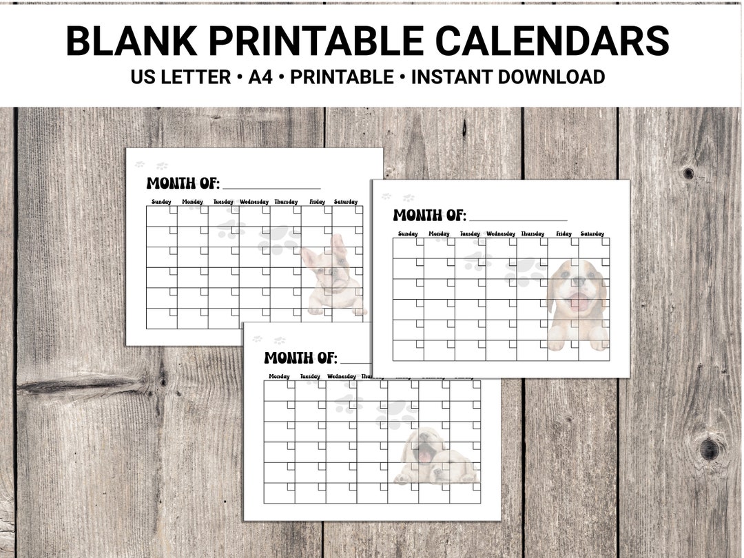 Playful Pups: Printable Blank Calendars for Dog Lovers Organize Your ...
