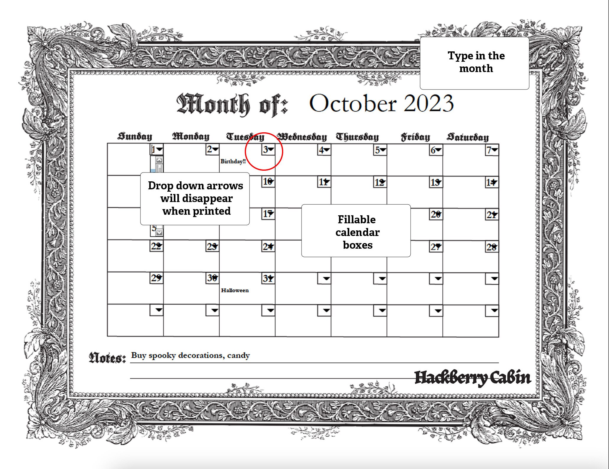 Blank Printable Editable Calendar Gothic - Etsy