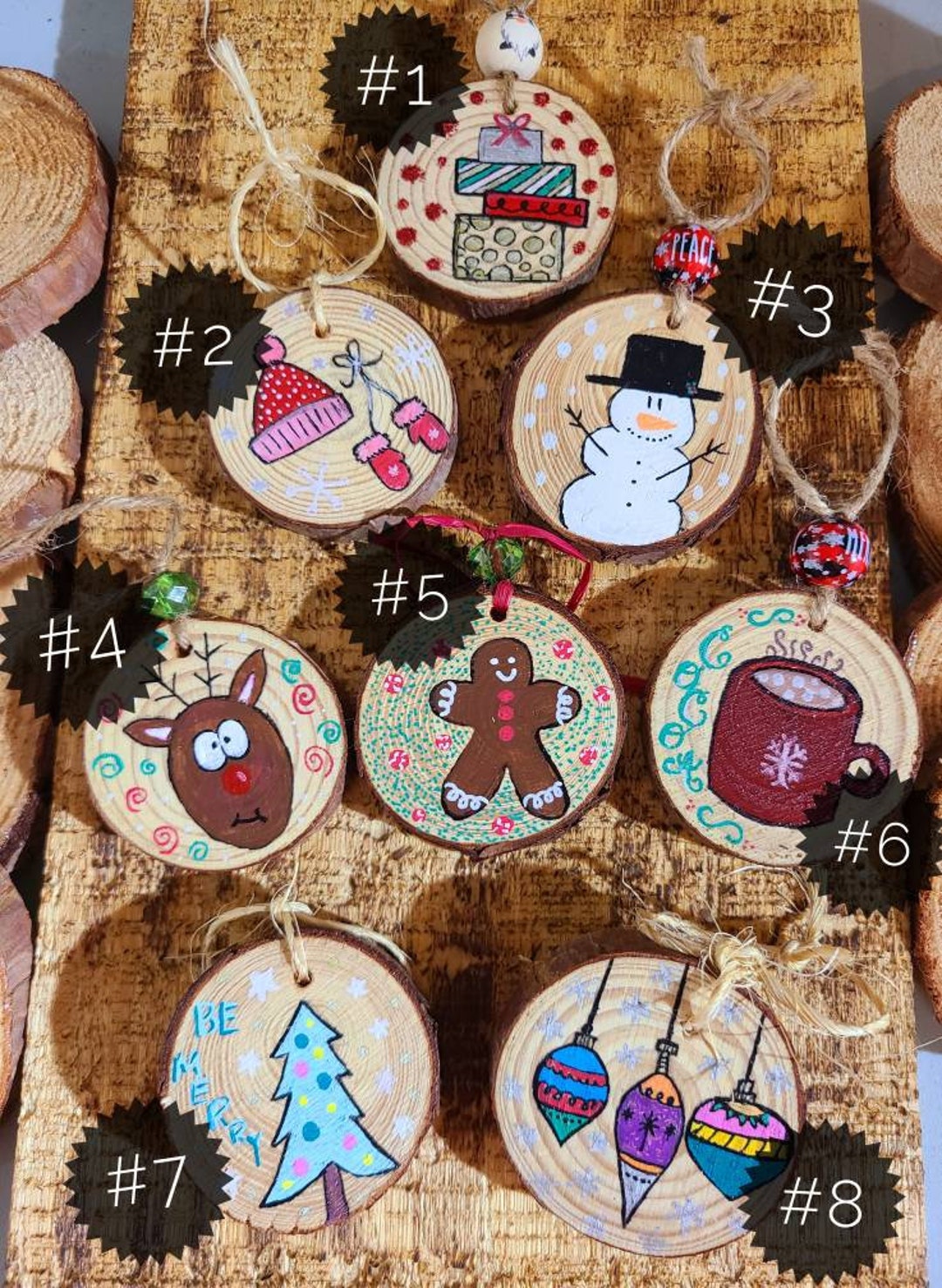 Hand Painted • Wood Slice Ornaments - Etsy