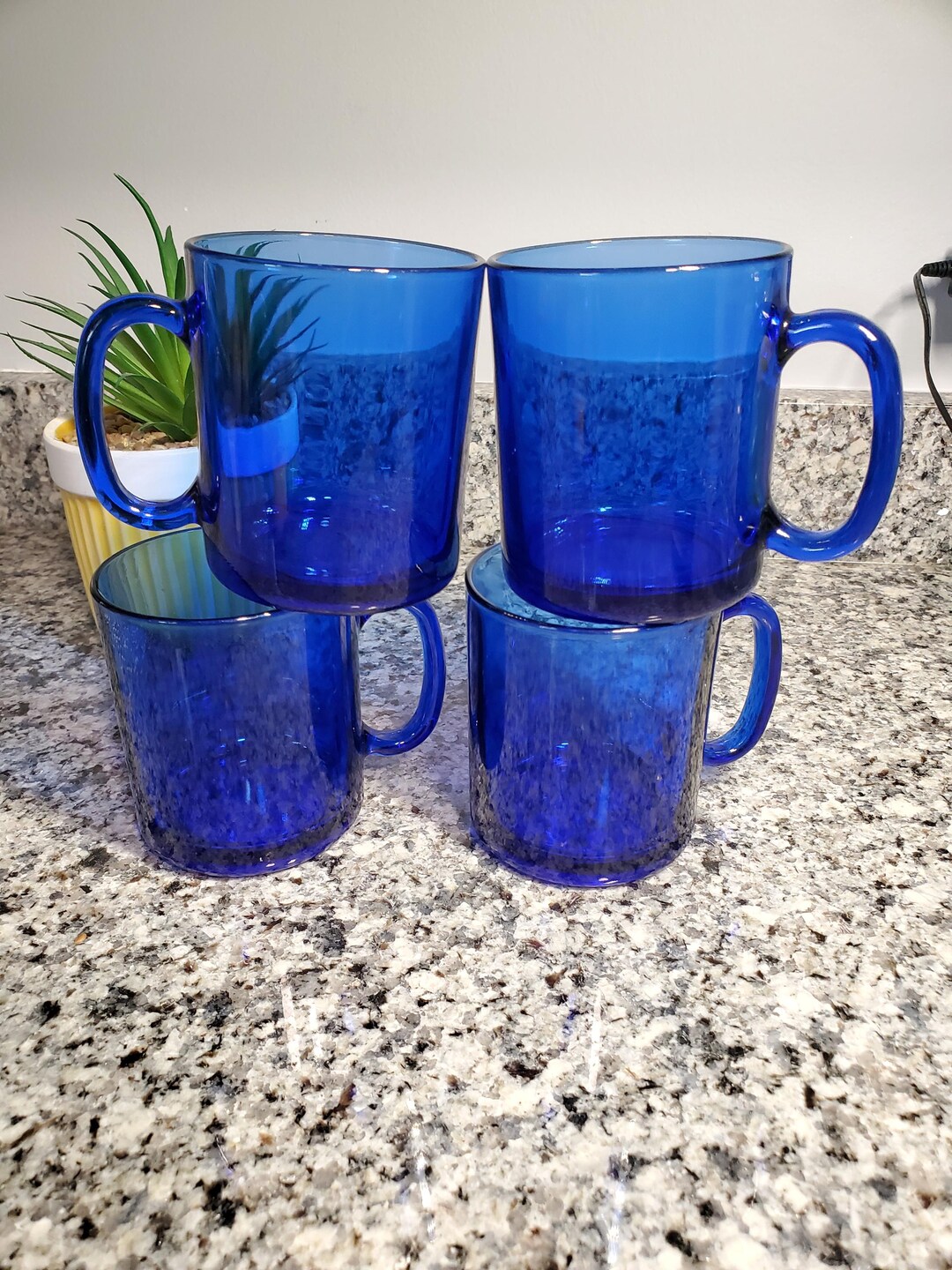 Vintage Cobalt Blue Glass Coffee Mugs, Made in France, Set of Four - Etsy