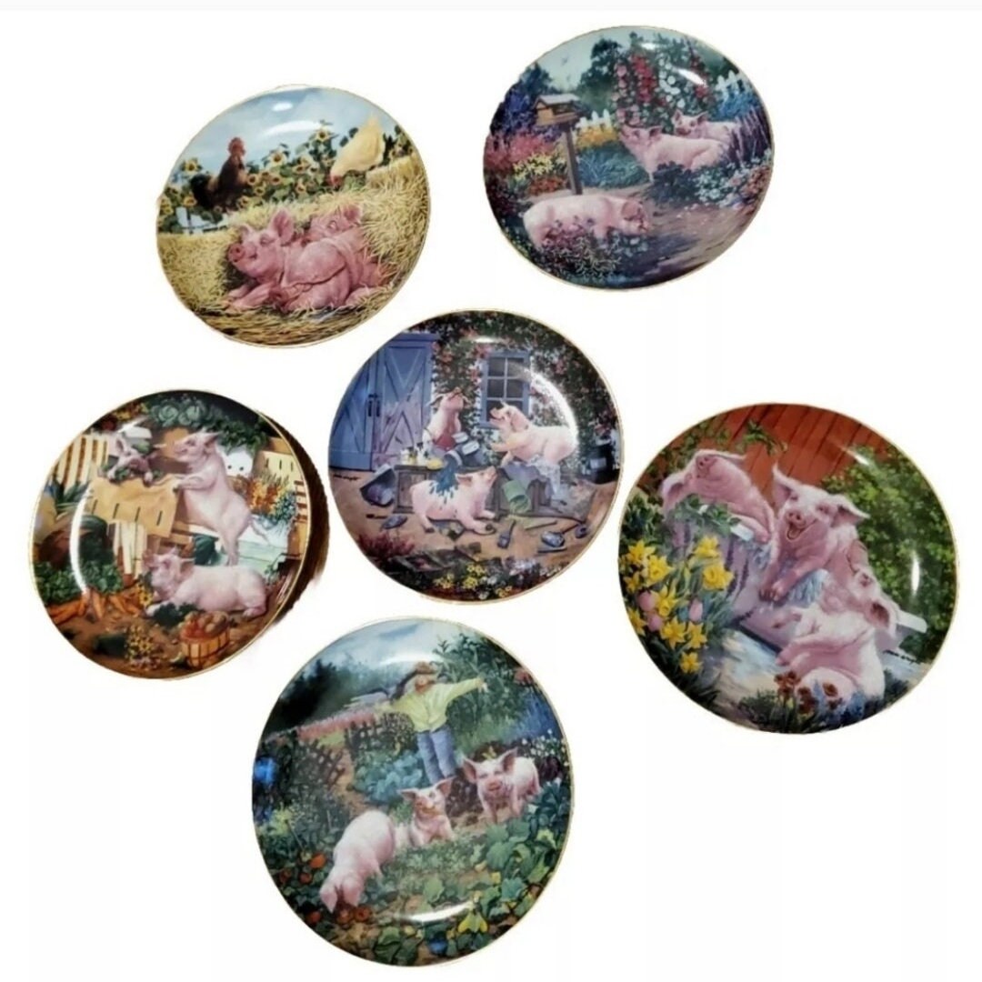 Vintage Pigs in Bloom Collectors 8 Plate Joan Wright Farm Hog - Etsy