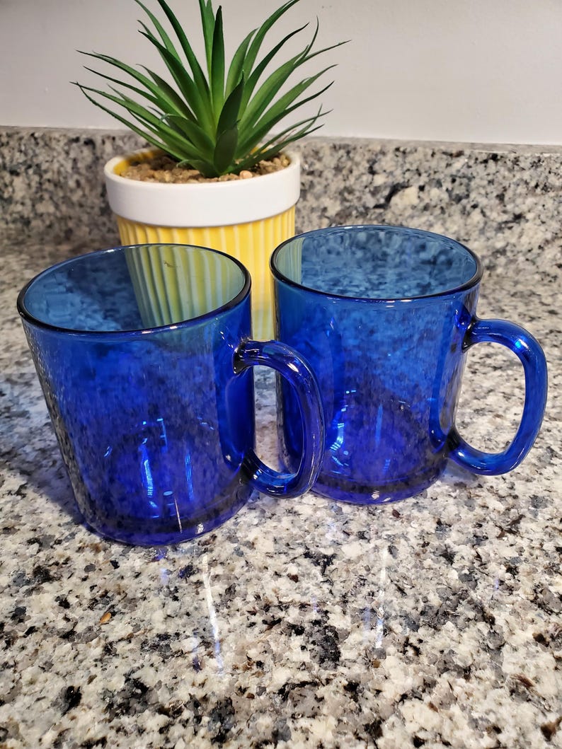 Vintage Cobalt Blue Glass Coffee Mugs, Made in France, Set Of2 - Etsy