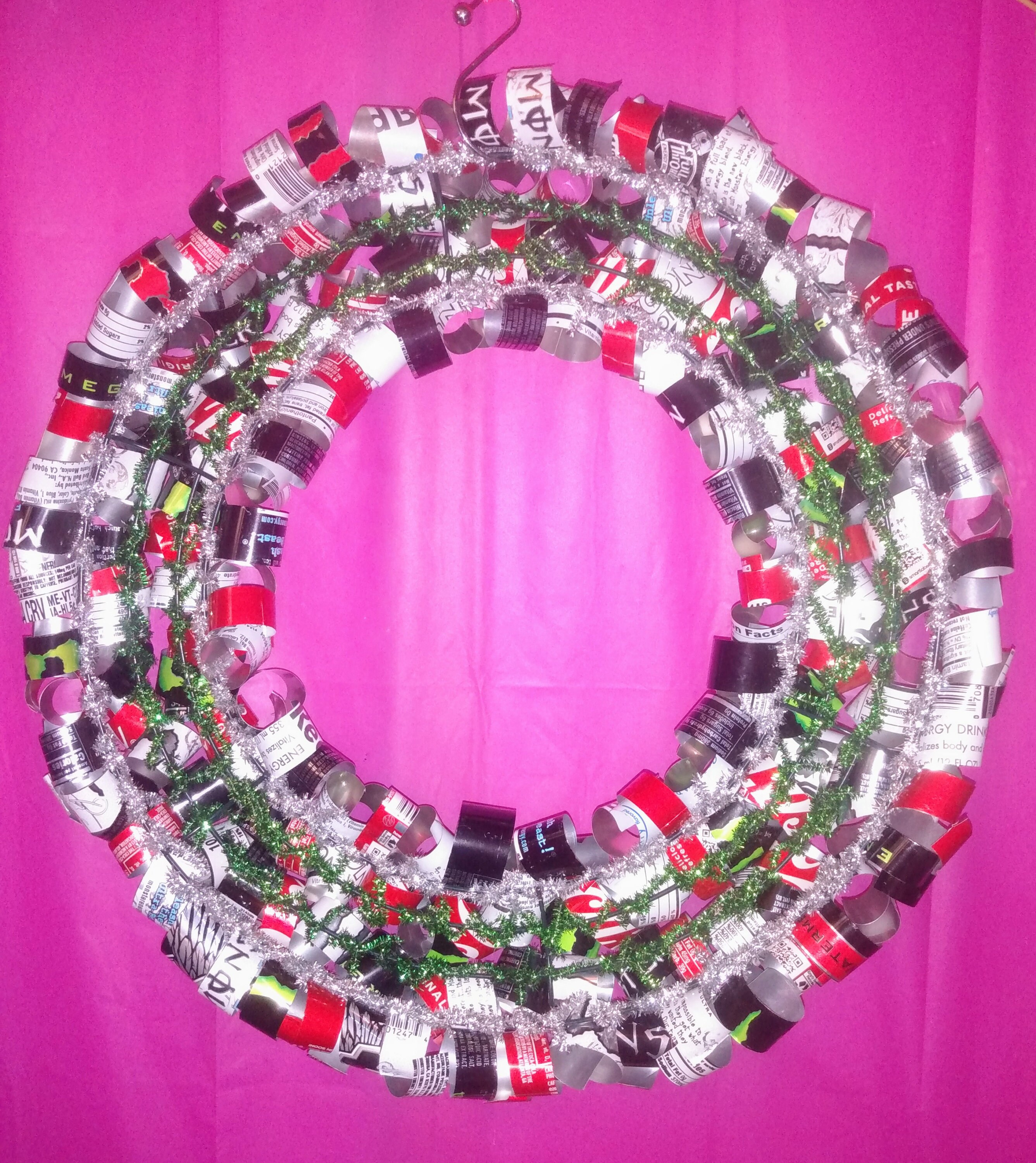 Curley Coke, Monster & Red Bull Soda Can Wreath 24" approx. Centerpiece ...
